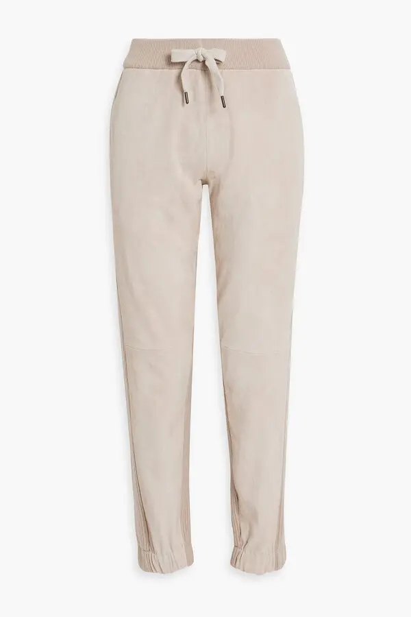 Brunello Cucinelli Cashmere And Suede Tapered Pants - Beige