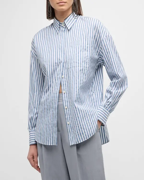 Brunello Cucinelli Striped Button-front Blouse With Monili Trim
