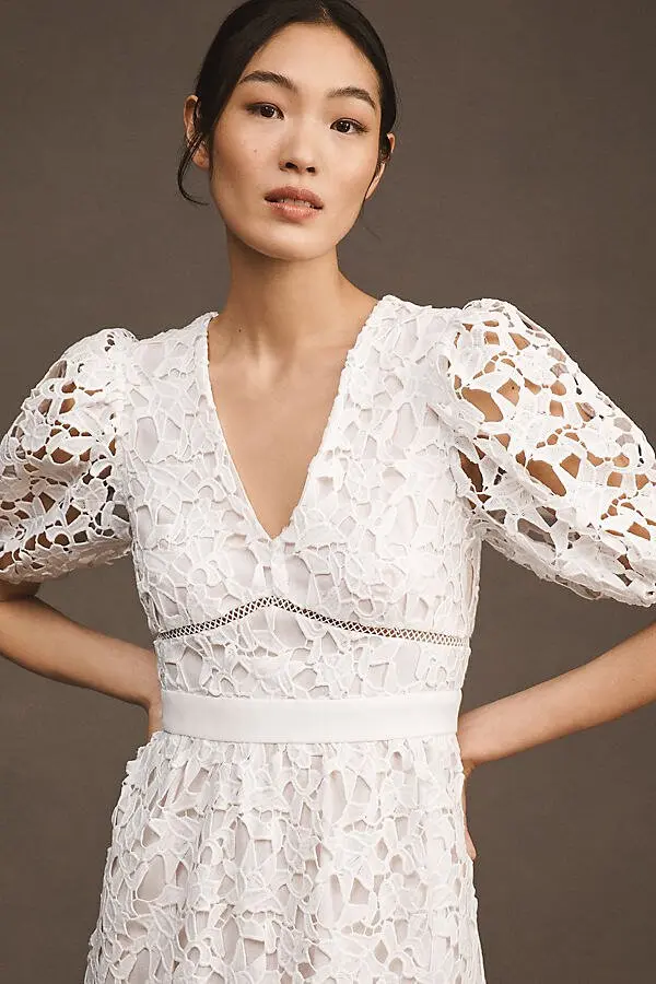 Endless Rose V-Neck Puff-Sleeve Lace Tiered Maxi Dress In White - 31% Off |  Editorialist
