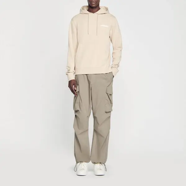 Sandro Fleece Hoodie With Rubber Branding - Beige