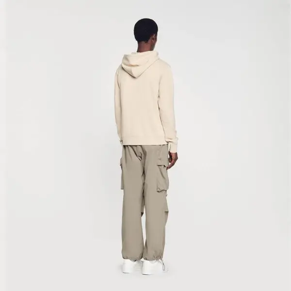 Sandro Fleece Hoodie With Rubber Branding - Beige