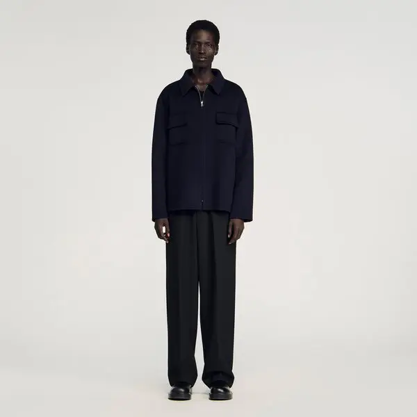 Sandro Zipped Overshirt - Navy Blue