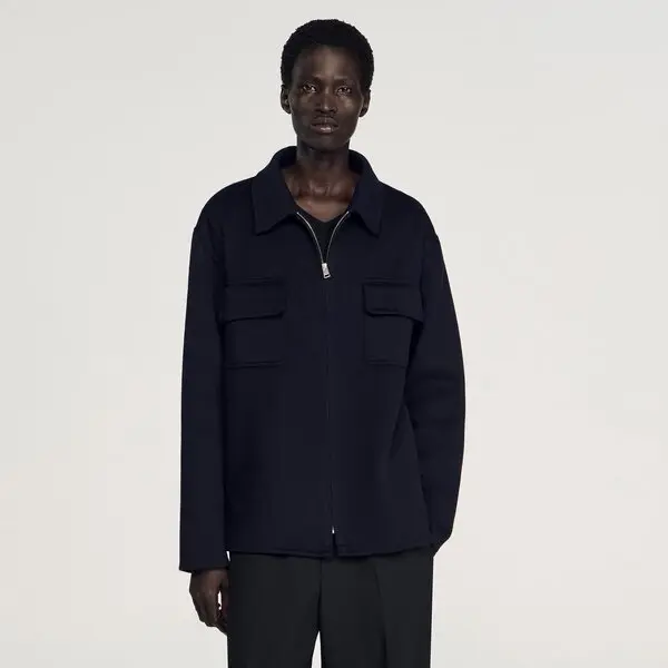 Sandro Zipped Overshirt - Navy Blue