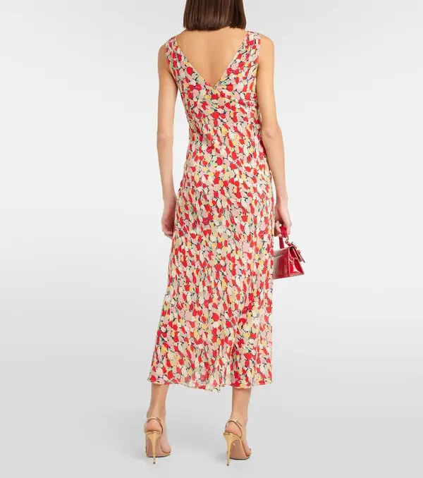 Rixo Sandrine Floral Silk Midi Dress In Red - 40% Off | Editorialist