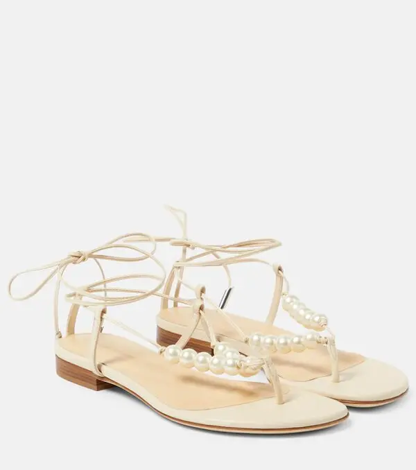 Magda Butrym Faux-pearl Embellished Leather Sandals - White