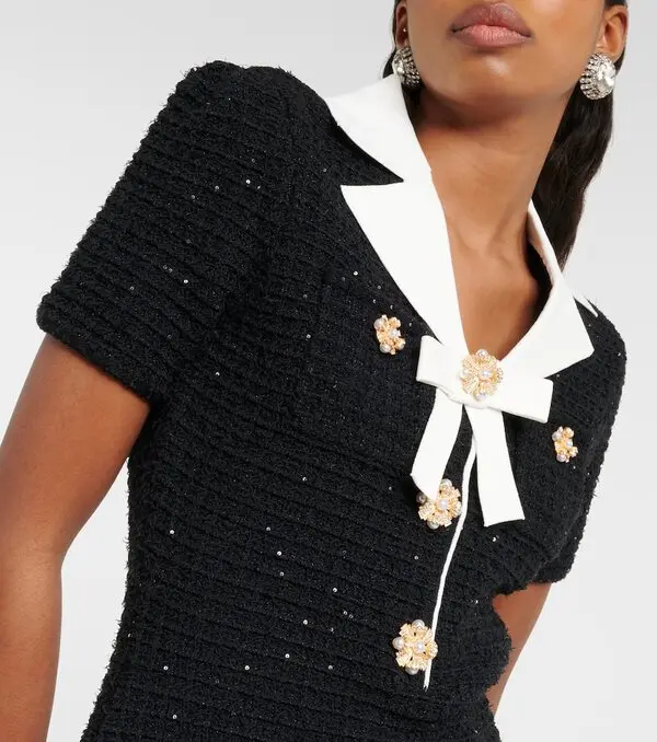 Self-Portrait Bow-Detail Embellished Knit Minidress In Black - 30% Off