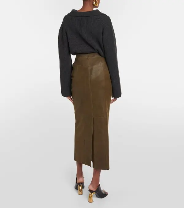 Stouls Beth Leather Midi Skirt - Green