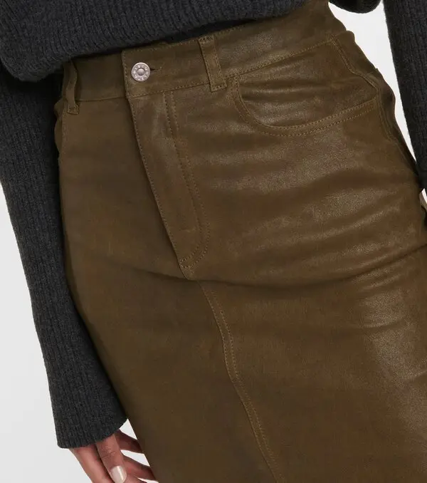 Stouls Beth Leather Midi Skirt - Green