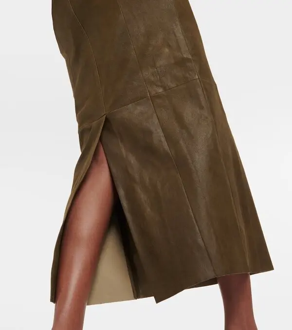 Stouls Beth Leather Midi Skirt - Green