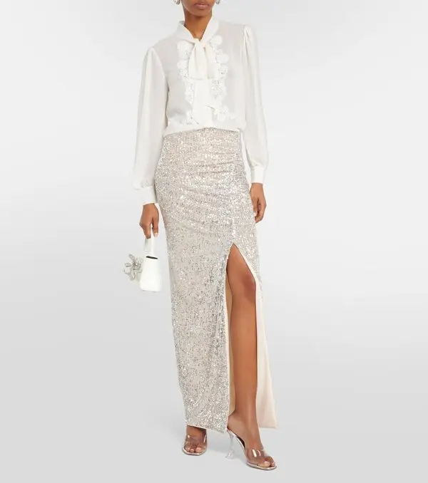 SELF-PORTRAIT Lace-trimmed Chiffon Blouse