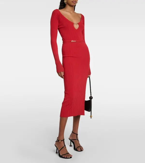 Jacquemus La Jupe Pralu Knitted Midi Skirt - Red