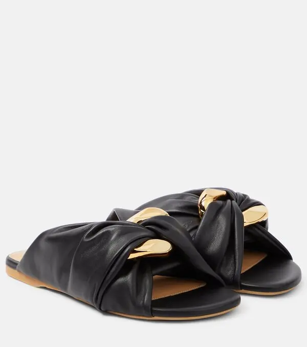 JW Anderson Corner Leather Slides - Black