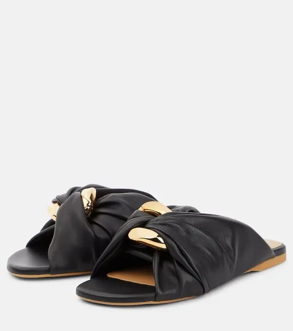 JW Anderson Corner Leather Slides - Black