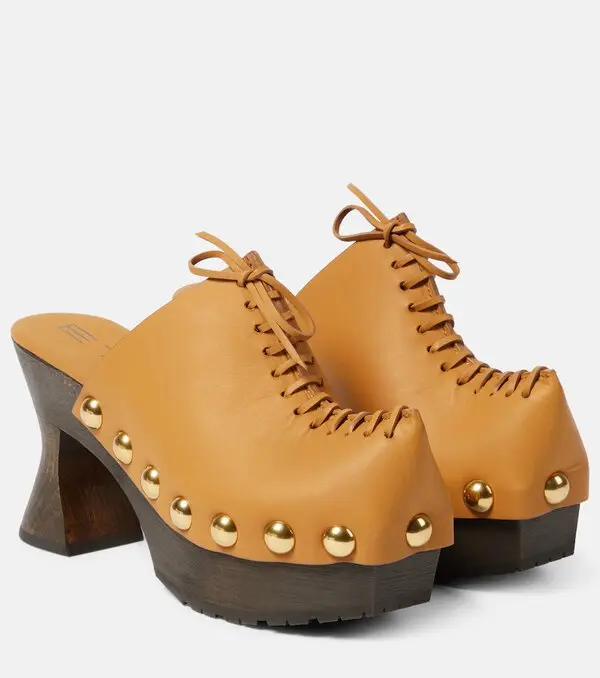 Etro Leather Platform Clogs - Brown