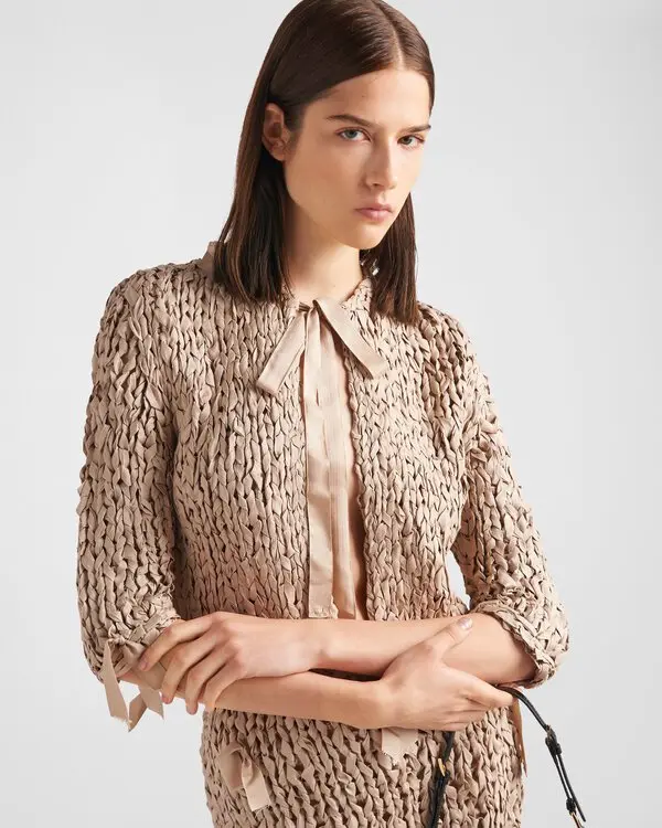 カーディガン PRADA - PRADA ribbon knit outer. Prada Silk Ribbon Cardigan - Hazelnut | Editorialist