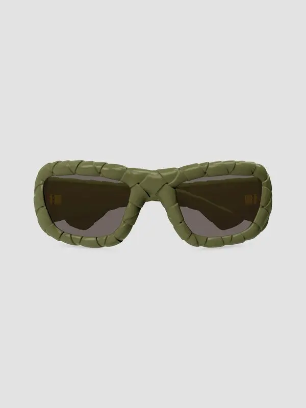 Bottega Veneta Intrecciato 56mm Round Sunglasses - Olive Grey