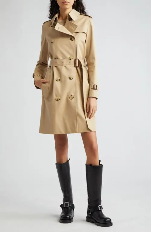 Burberry Kensington Water Resistant Gabardine Trench Coat Honey