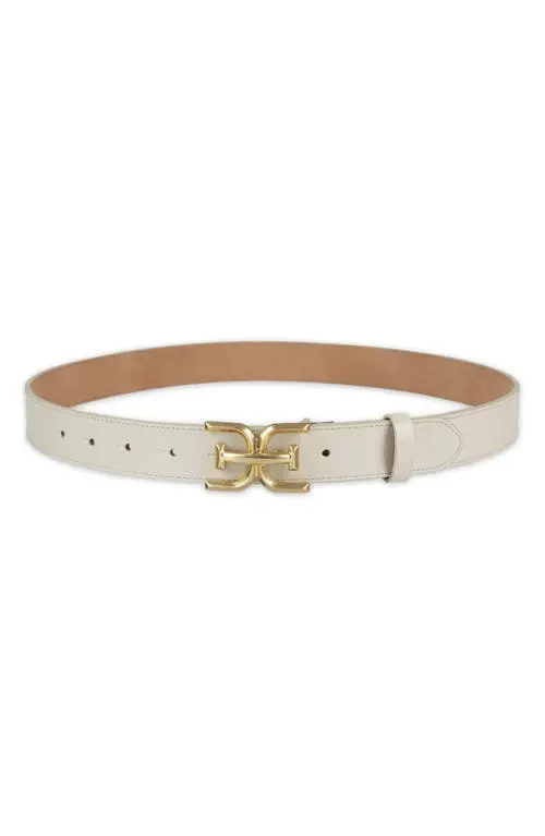 Sam Edelman Logo Buckle Leather Belt - Ivory