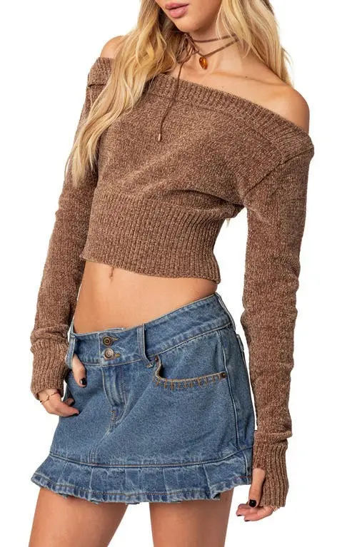 EDIKTED Farrah Off The Shoulder Crop Sweater
