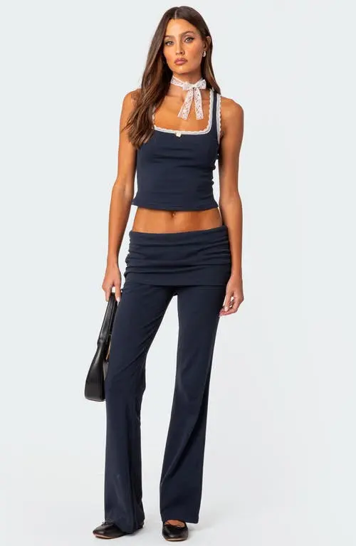 EDIKTED Kadence Lace Trim Crop Tank - Navy