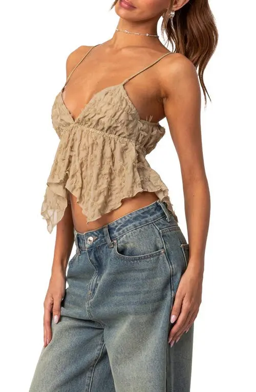 EDIKTED Flutter Frilled Tie Back Babydoll Top - Olive