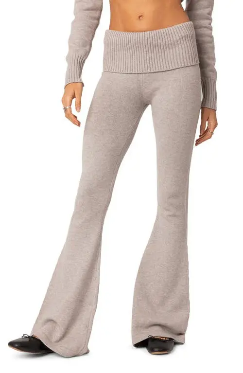 EDIKTED Desiree Foldover Flare Knit Pants