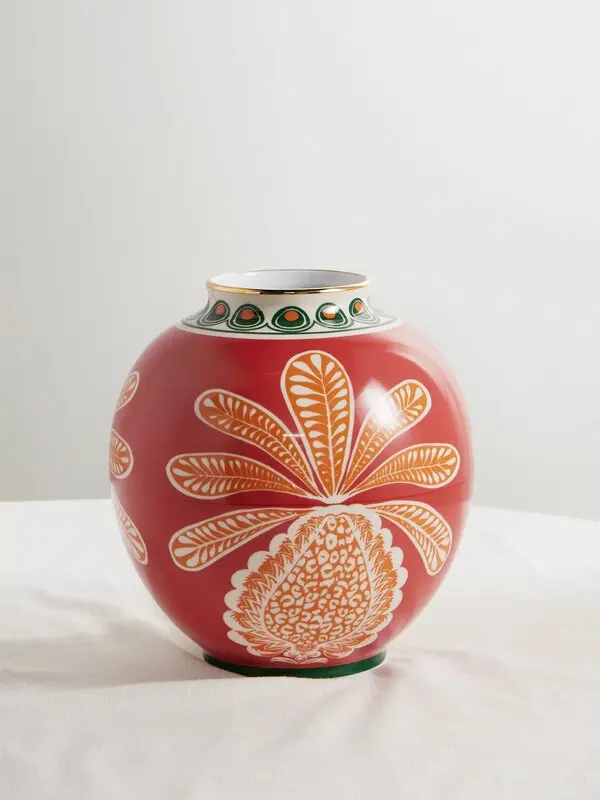 La DoubleJ Bubble Gold-plated Painted Porcelain Vase - Red