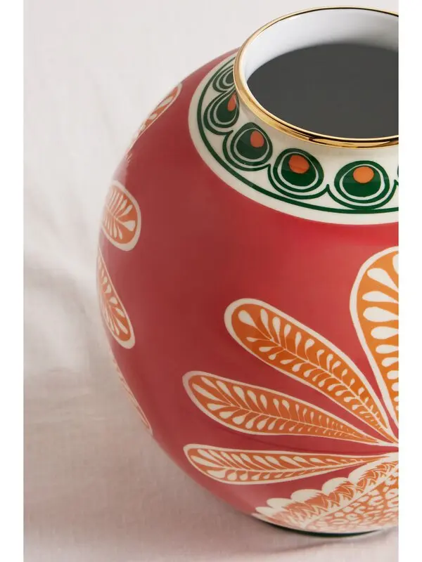 La DoubleJ Bubble Gold-plated Painted Porcelain Vase - Red