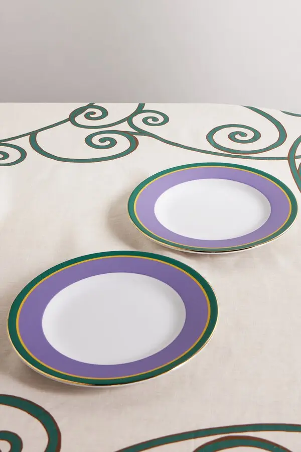 La DoubleJ Set Of Two Gold-plated Painted Porcelain Dinner Plates - Purple