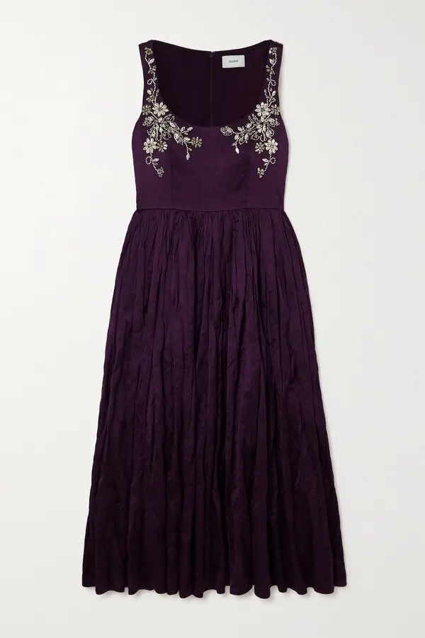 Erdem Embellished Sequined Satin Midi Dress