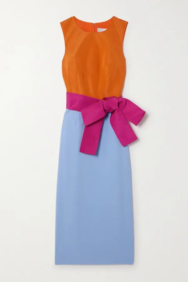Carolina Herrera Bow-detailed Color-block Midi Dress - Blue