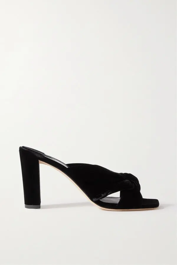 JIMMY CHOO Avenue 85 Knotted Velvet Mules - Black