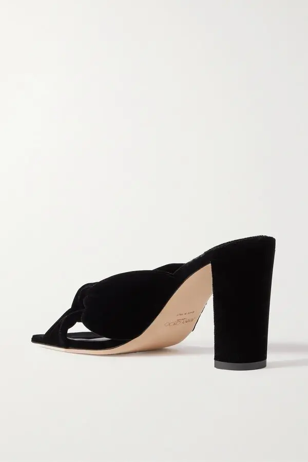 JIMMY CHOO Avenue 85 Knotted Velvet Mules - Black