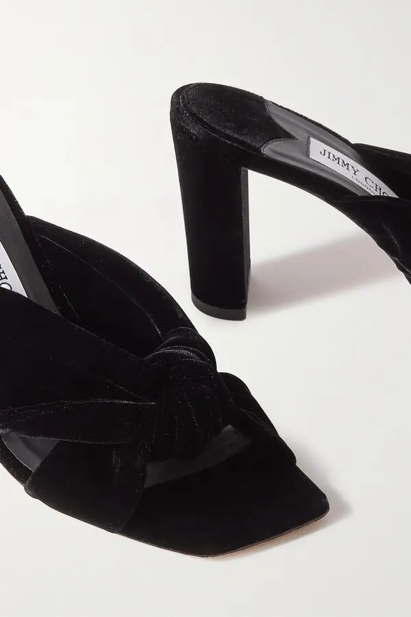 JIMMY CHOO Avenue 85 Knotted Velvet Mules - Black