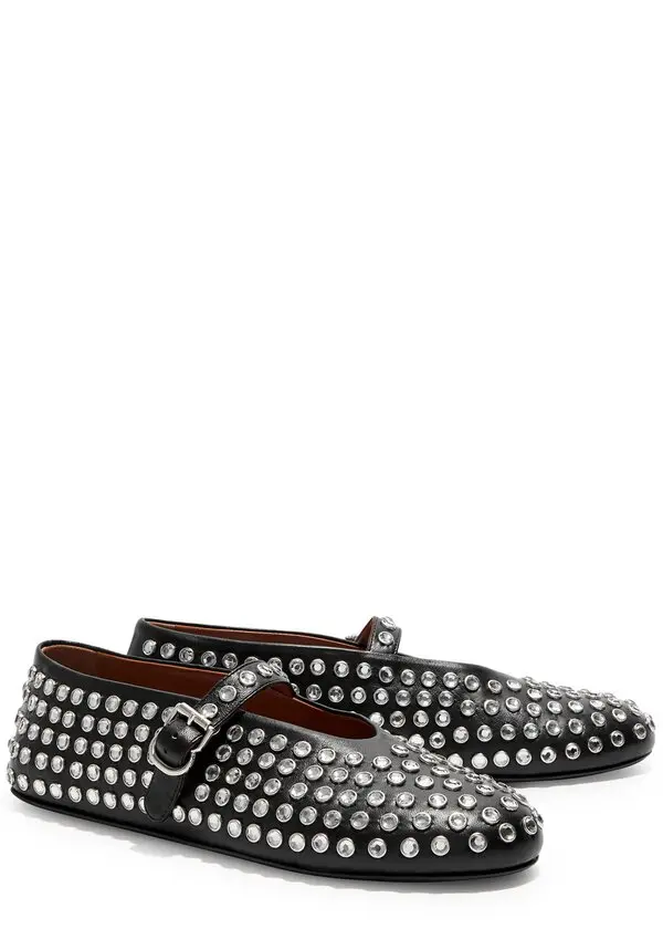 Alaïa Crystal-embellished Leather Ballet Flats - Black