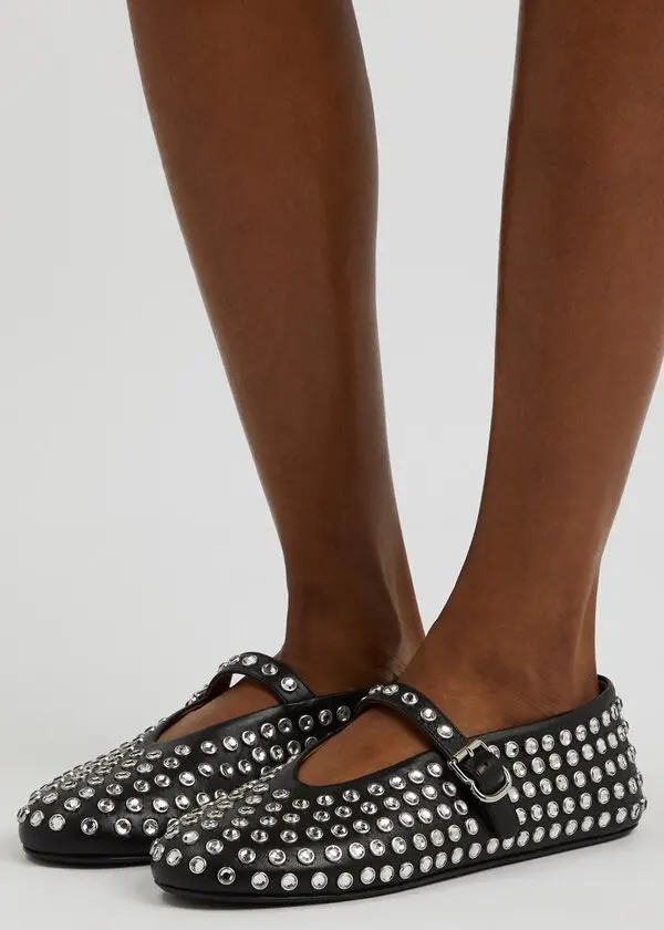 Alaïa Crystal-embellished Leather Ballet Flats - Black