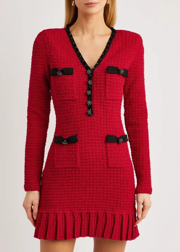 Lace Self Portrait Dress Red Discount Self Portrait Knit Dress Outlet Contrast  Stitch Ribbed Knit Dress