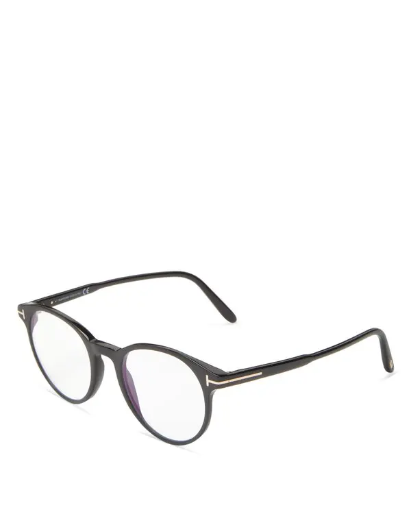 TOM FORD Round Blue Light Glasses, 49mm