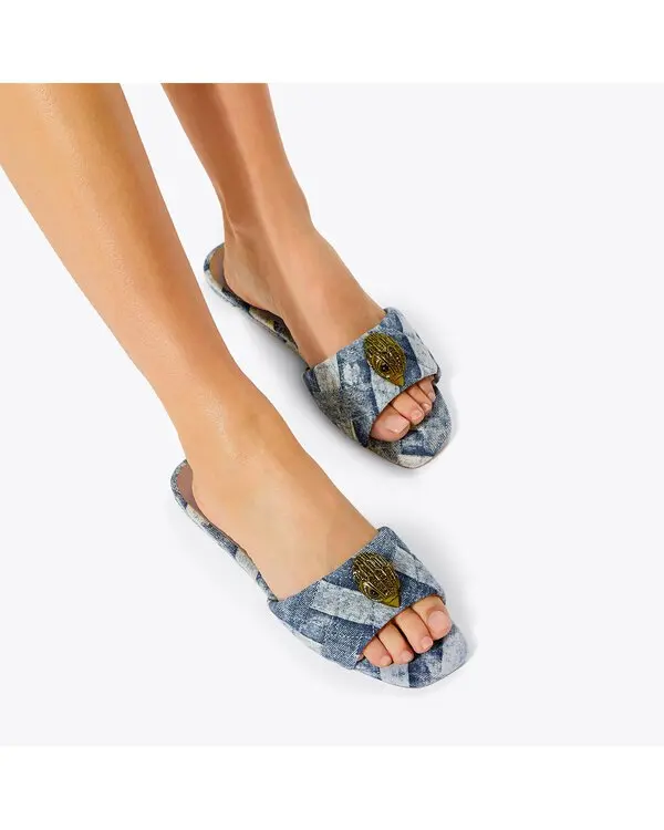 Kurt Geiger Kensington Square Toe Crystal Eagle Head Slide Sandals - Navy