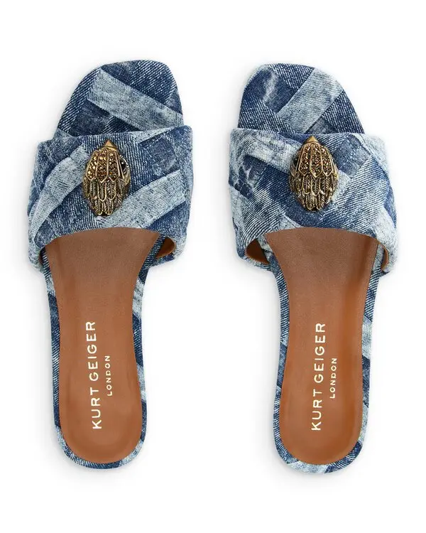 Kurt Geiger Kensington Square Toe Crystal Eagle Head Slide Sandals - Navy