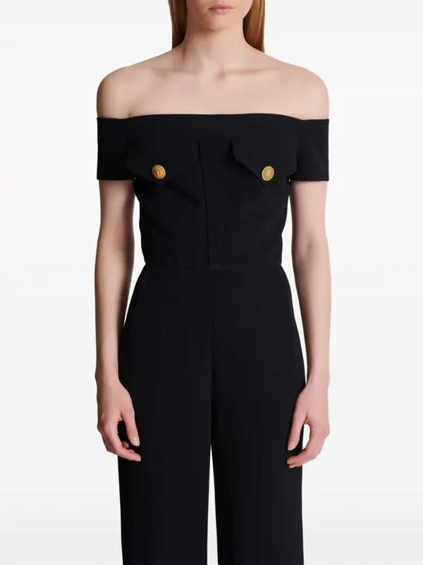Balmain Off-shoulder Flared Jumpsuit