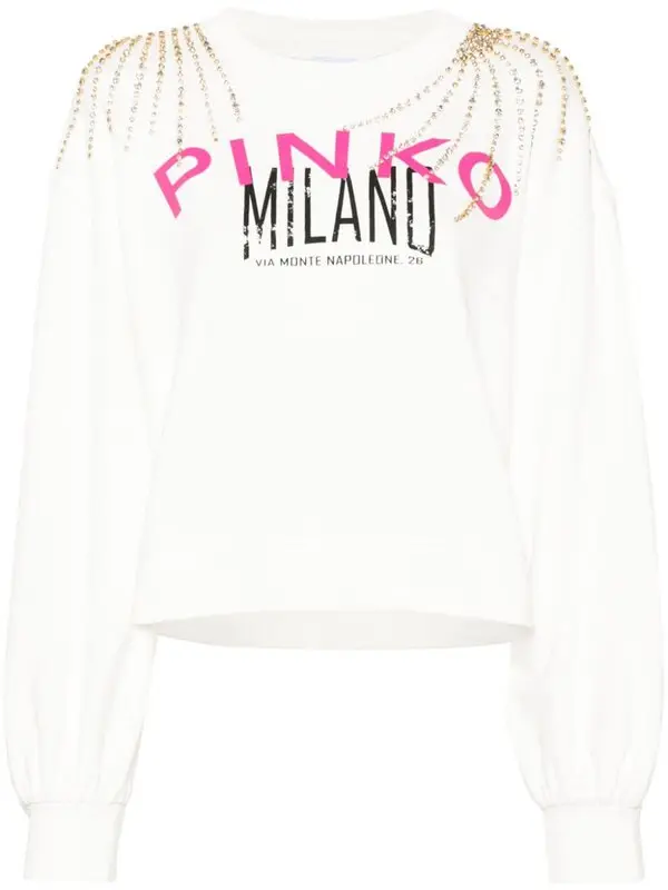Pinko Logo-print Crystal-embellished Sweatshirt - White