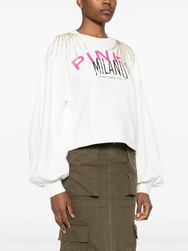 Pinko Logo-print Crystal-embellished Sweatshirt