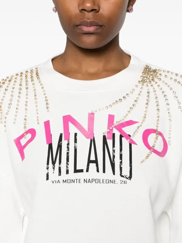 Pinko Logo-print Crystal-embellished Sweatshirt