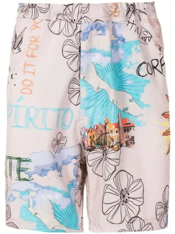 AMIR SLAMA Graphic-print Silk Shorts - Neutrals