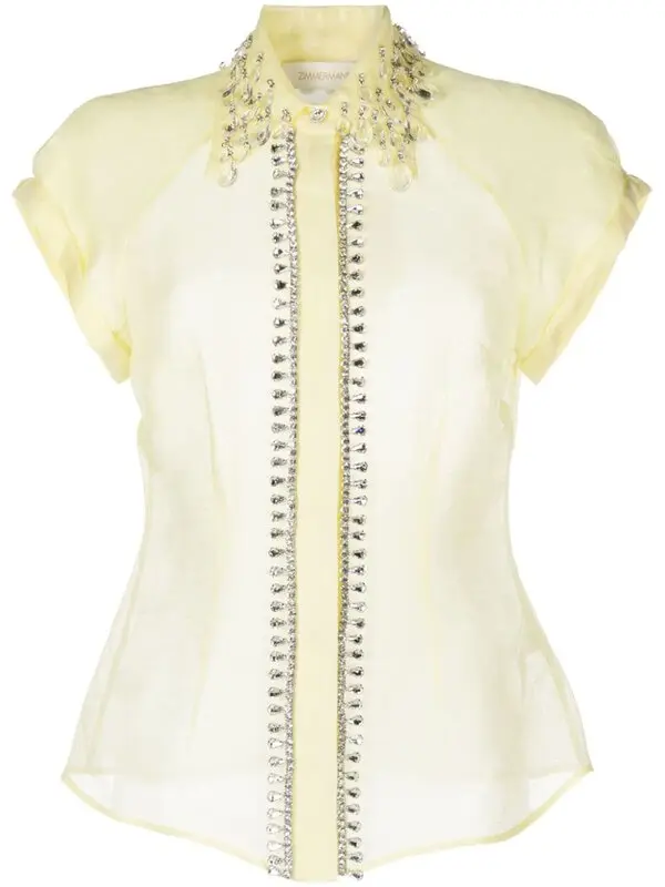 Zimmermann Matchmaker Diamante Linen-blend Blouse