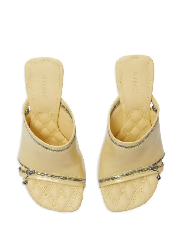Burberry Decorative-zip Leather Heeled Sandals - Yellow