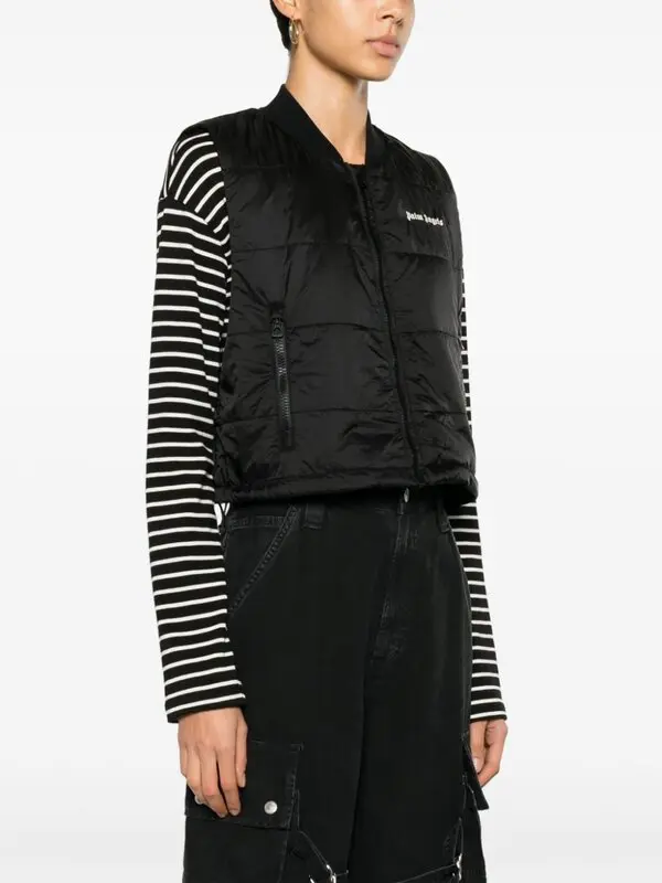 Palm Angels Logo-embroidered Cropped Gilet - Black