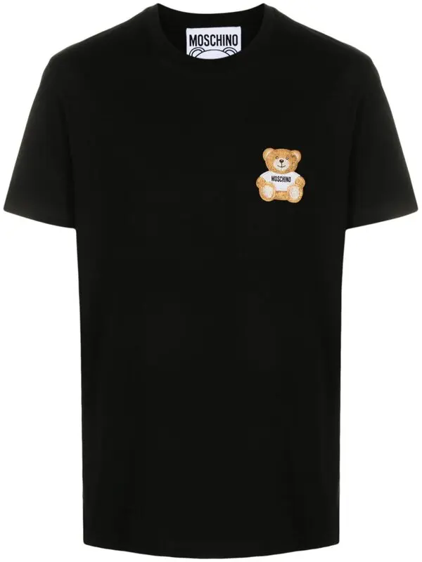 【MOSCHINO】Big Teddy Bear Embroidered Short-Sleeved T-shirt Moschino Teddy Bear-Embroidered Cotton T-Shirt - Black