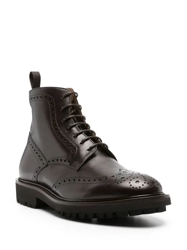 SCAROSSO Thomas Perforated Leather Boots - Black